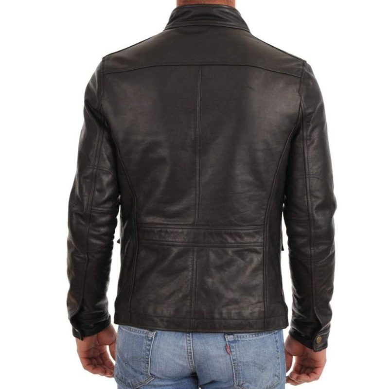 Mens Black Leather Cafe Racer Jacket - Leather Lineage