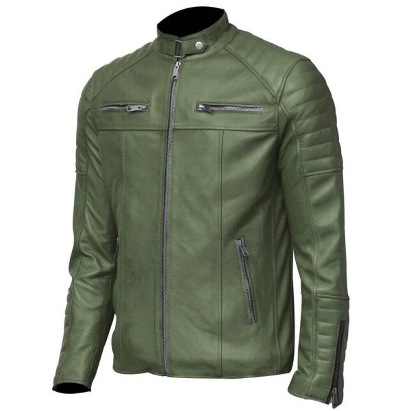 Mens Cafe Racer Motorcycle Green Jacket - Leather Lineage