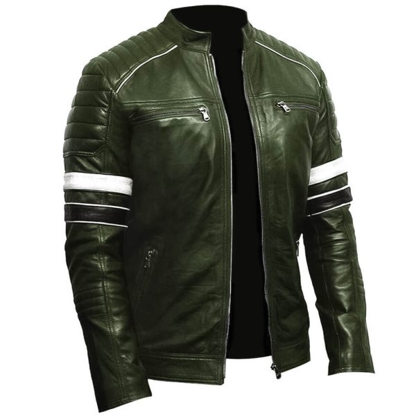 Mens Green Vintage Cafe Racer Leather Jacket - Leather Lineage