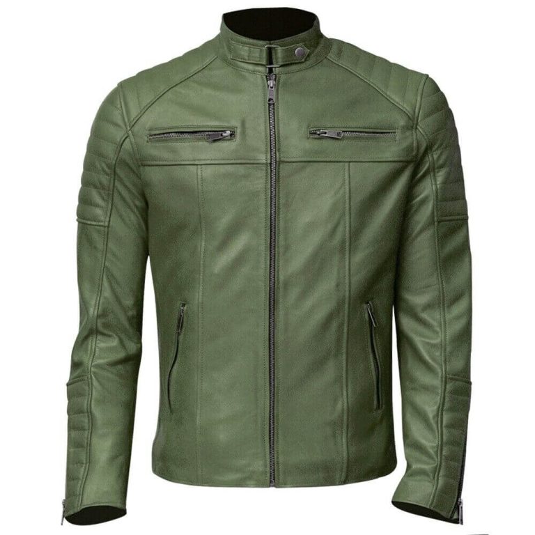 Mens Cafe Racer Motorcycle Green Jacket - Leather Lineage